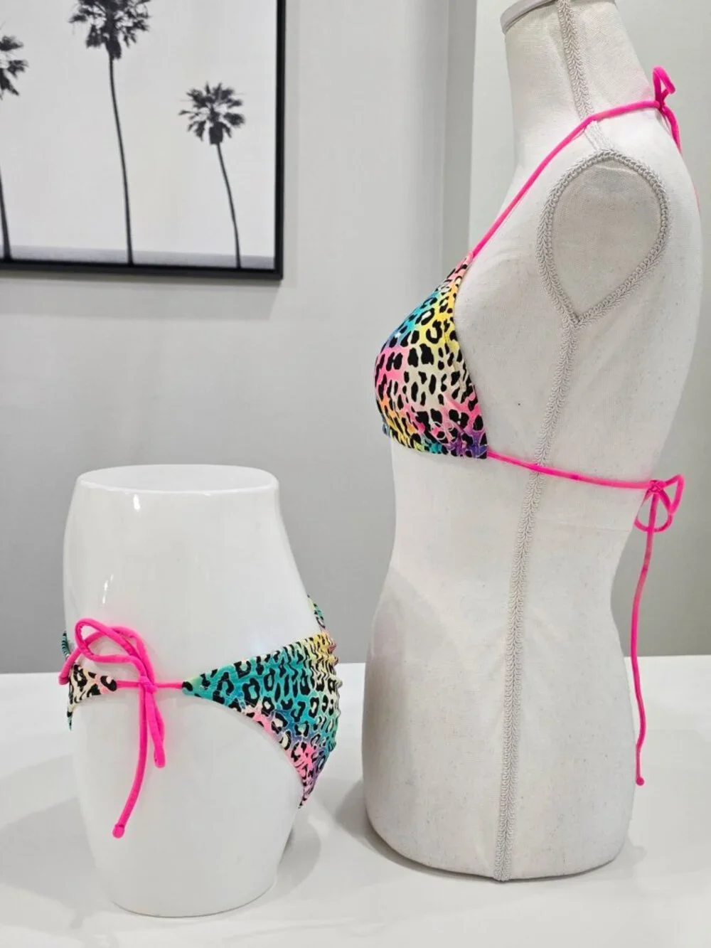 OP | Swim | Op Rainbow Leopard Print Bikini Set Neon Pink Tie Halter ...